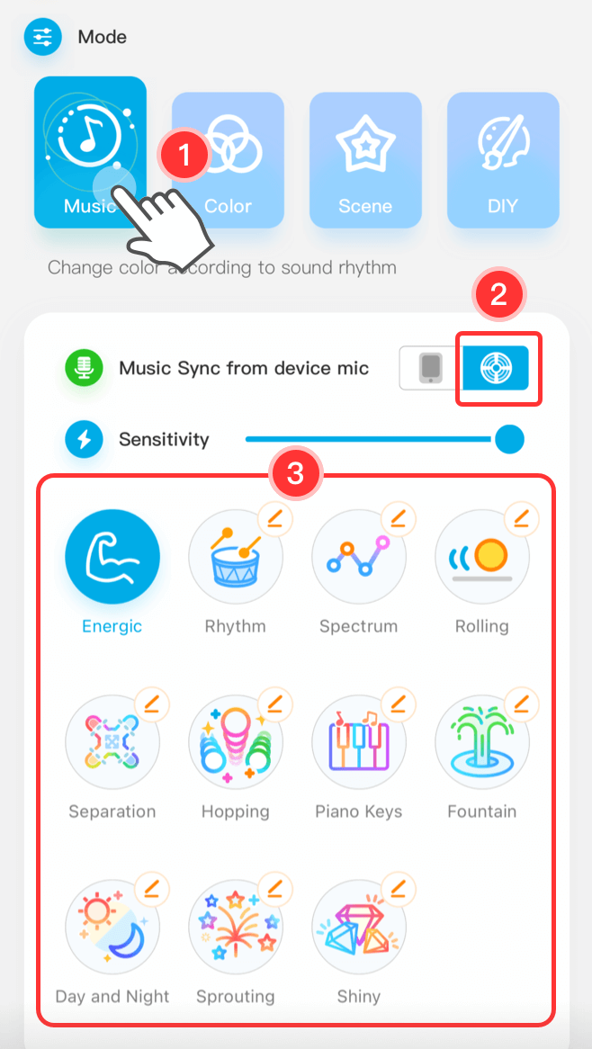 Step2: Click “Music Sync from device mic” to apply different music ...